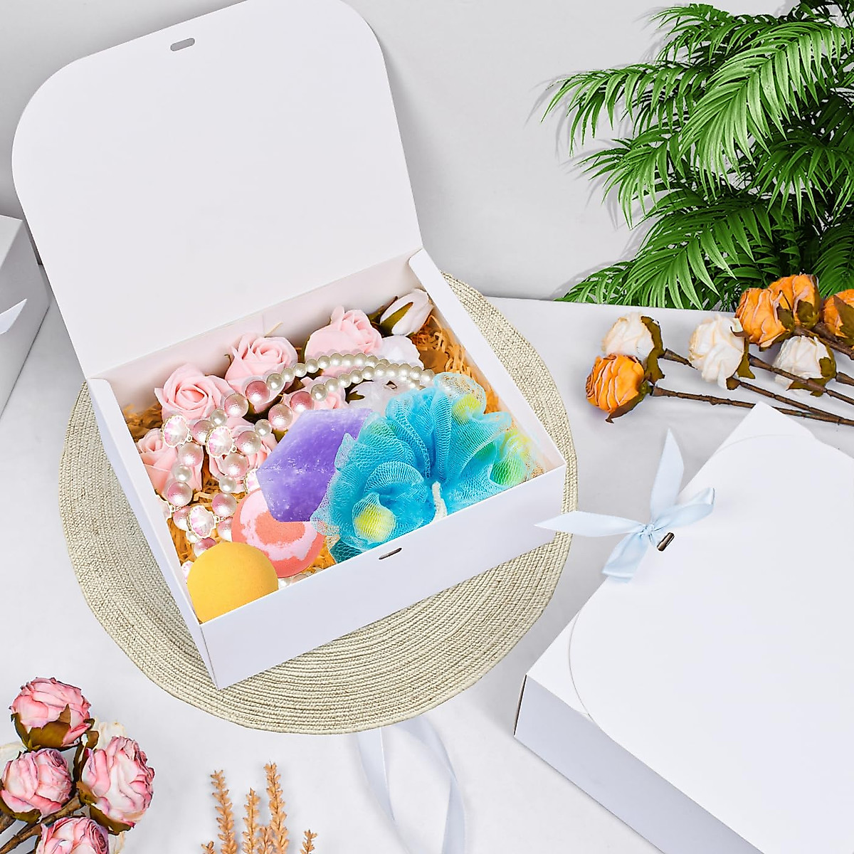 WLUSEAXI 15Pack Gift Boxes with Lids for Presents, 10x8x4 Inch Bridesmaid Proposal Box, White Gift Boxes with Ribbon for Bride Shower, Birthday, Wedding, Party, Graduation Gift