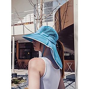 Sun Hat Womens UV Protection Fishing Hat Foldable Waterproof Hiking Hat Women Wide Brim Gardening Hat with Neck Flap Blue