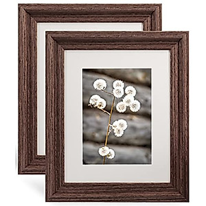 GraduationMall 8x10 Wood Picture Frames,Display Photos 5x7 with Mat or 8x10 Without Mat,Real Glass,Wall or Tabletop Display,Rustic Brown Set of 2