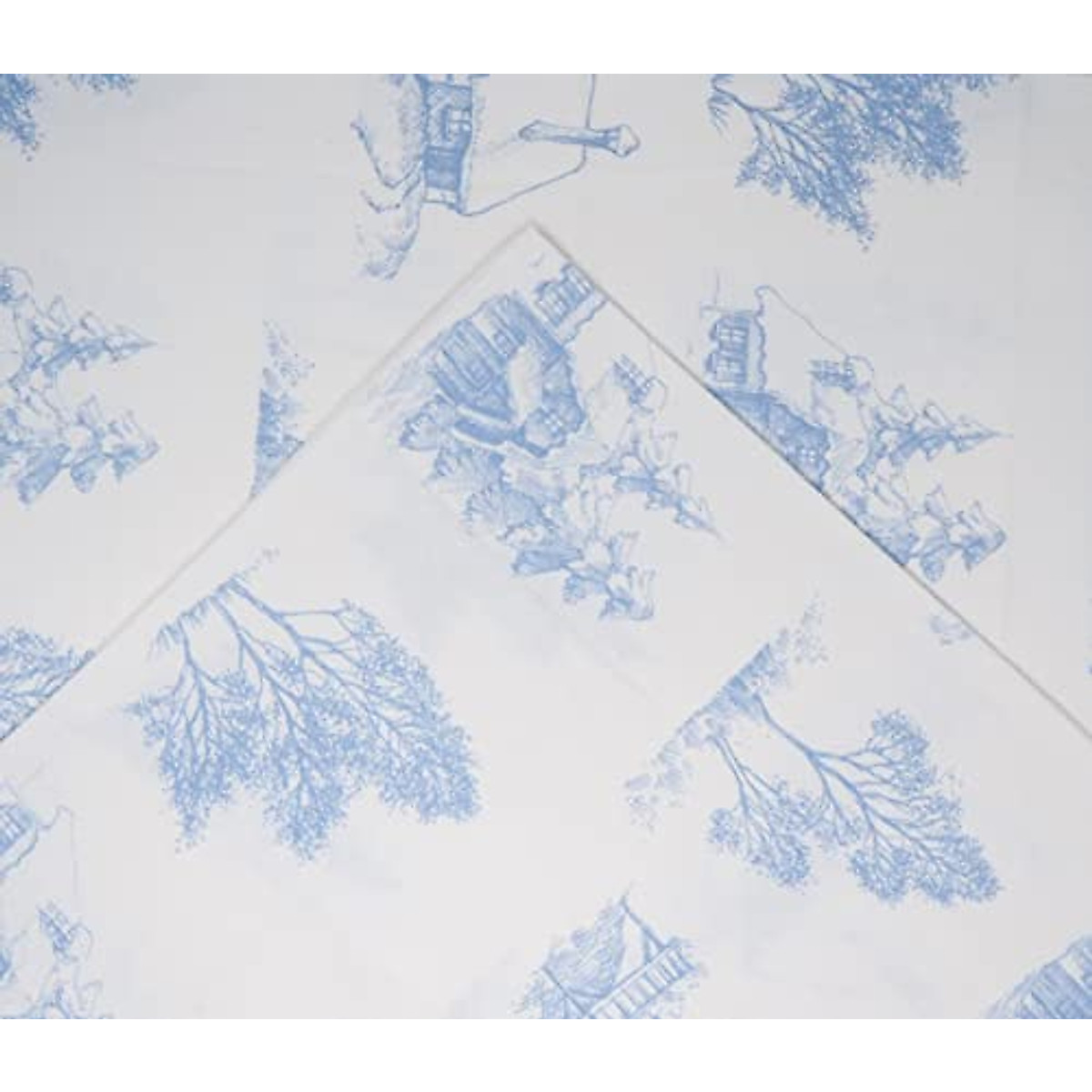 Pointehaven 180 GSM 100% Cotton Flannel Sheet Set - Full, Scenic Toile Blue - Warm & Cozy - Pre-Shrunk -Deep Pockets - Elastic All Around-Comfy Double Brushed