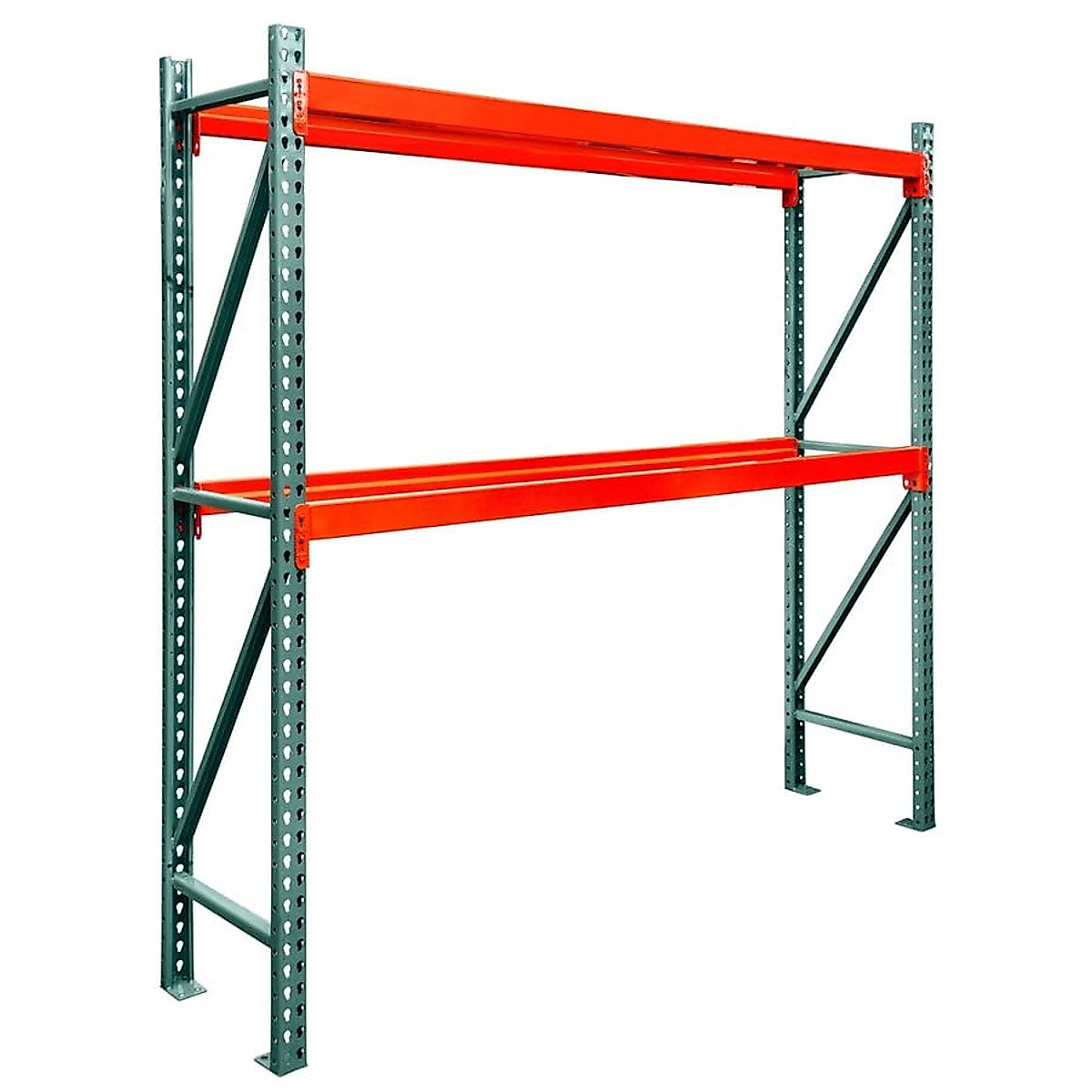 Shelving Inc. 48" d x 144" w x 96" h - 2-Tier Teardrop Pallet Rack Starter Unit, No Decking, 6-1/4"h Beams, Weight Capacity 7160lbs Per Level, Evenly Distributed