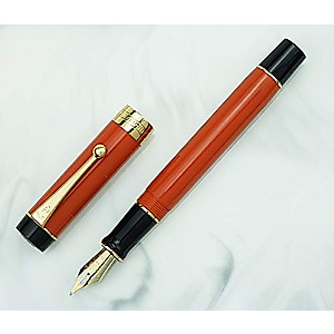 Jinhao 100 Resin Fountain Pen 18KGP Medium Nib 0.6mm with Golden Clip Writing Gift Pen (Orange-Red)