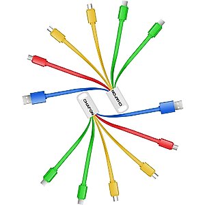 CHAFON Multi Charging Cable Short, 2Pack 6 in 1 Multiple USB Fast Charger Cord Adapter Type C Micro USB Port Connectors Compatible with Cell Phones/Tablets/Portable Charger (Multi-Colored)
