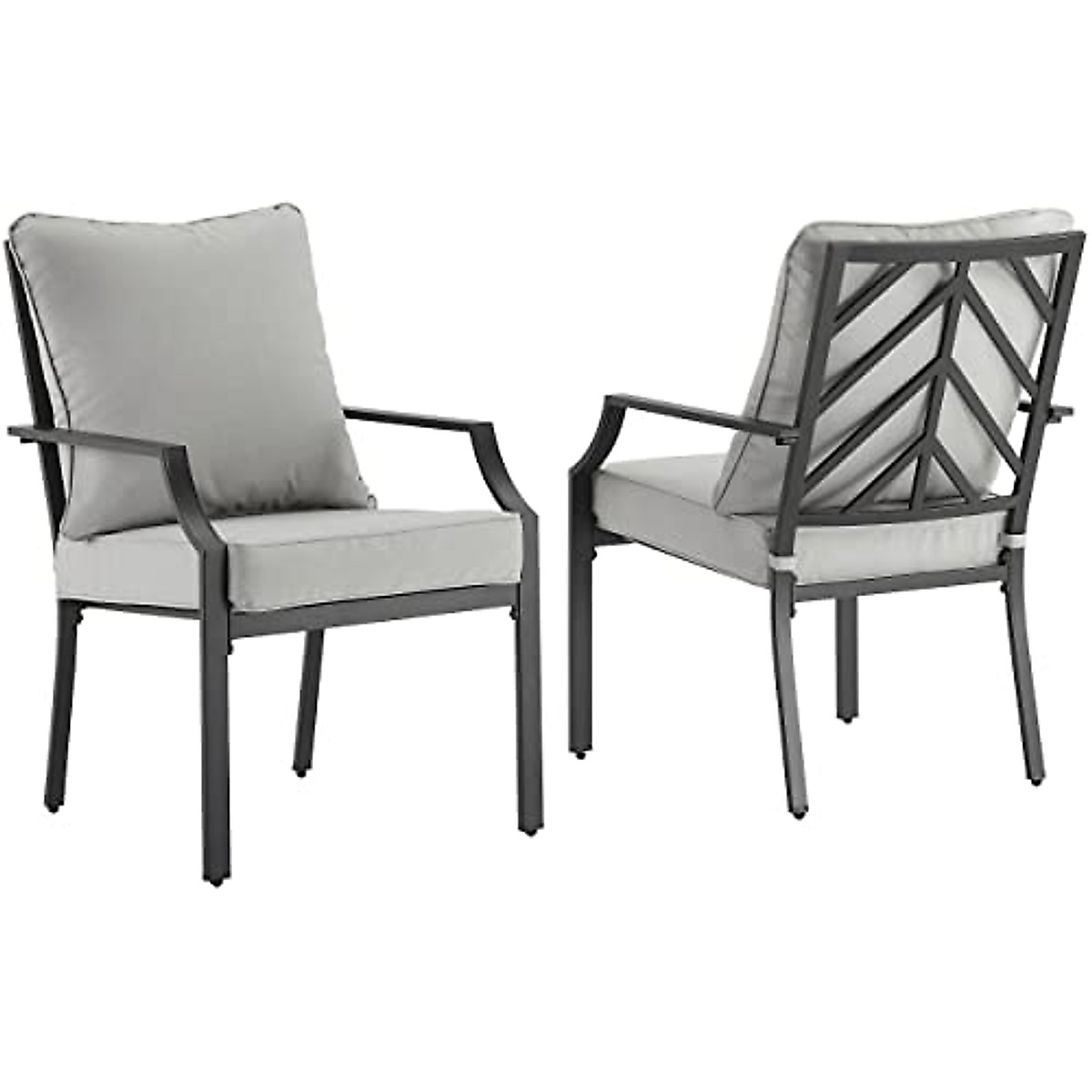 Crosley Furniture Otto 2-Piece Outdoor Chair Set, Dining Patio Chairs for Deck, Backyard, Matte Black with Gray Cushions