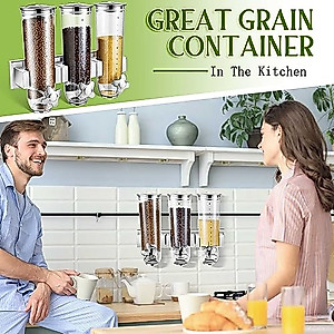 Umigy 2 Pcs Candy Dispenser Wall Mounted, Triple Dry Cereal Grain Dispenser Machine Wall Mount, Food Storage Container for Pantry Snack with 3 Cup for Kitchen, 39 oz (Silver)