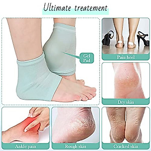 Moisturizing Gel Heel Socks for Dry Cracked Feet, Shynek 3 Pairs Spa Socks Lotion Toeless Socks for Women Dry Cracked Heel Feet Repair, Foot Care (Black, Grey, Green)