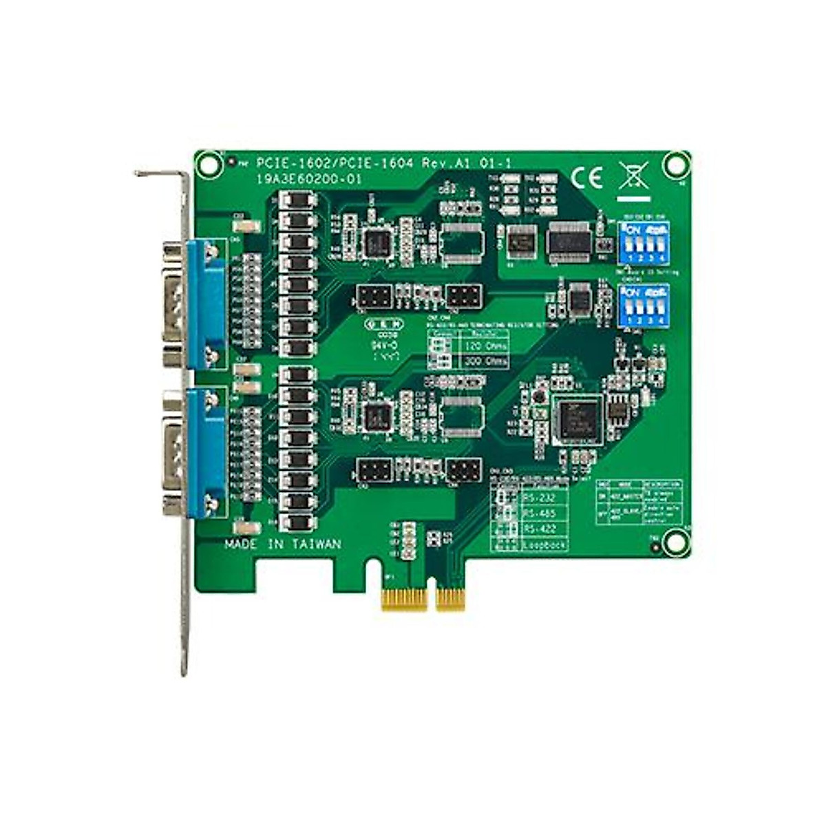 ADVANTECH PCIE-1602C-AE 2-Port RS-232/422/485 PCIe Comm. Card w/Isolation, Interface Module.