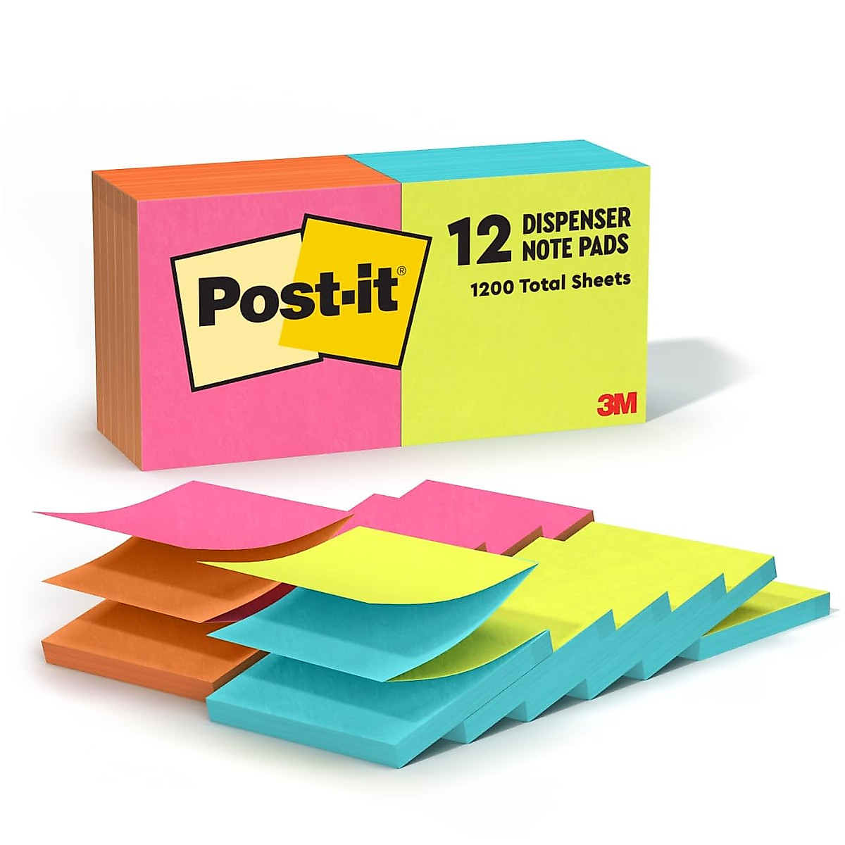 Post-it Pop-up Notes, 3x3 in, 12 Pads, America's #1 Favorite Sticky Notes, Poptimistic, Bright Colors, Clean Removal, Recyclable (R330-12AN)