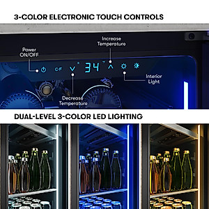 Zephyr Presrv 15" Slim Wine Fridge & Beverage Refrigerator Single Zone Under Counter - Narrow Mini Wine Cooler Small Beer Cabinet Drink Chiller Freestanding with Glass Door, 4 bottles, 64 cans