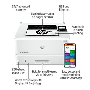HP LaserJet Pro 4001dne Black & White Printer with HP+ Smart Office Features (Renewed)