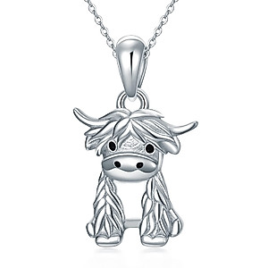 YAFEINI Highland Cow Necklace Sterling Silver Cute Scotland Cow Pendant Jewelry Cow Gifts for Women
