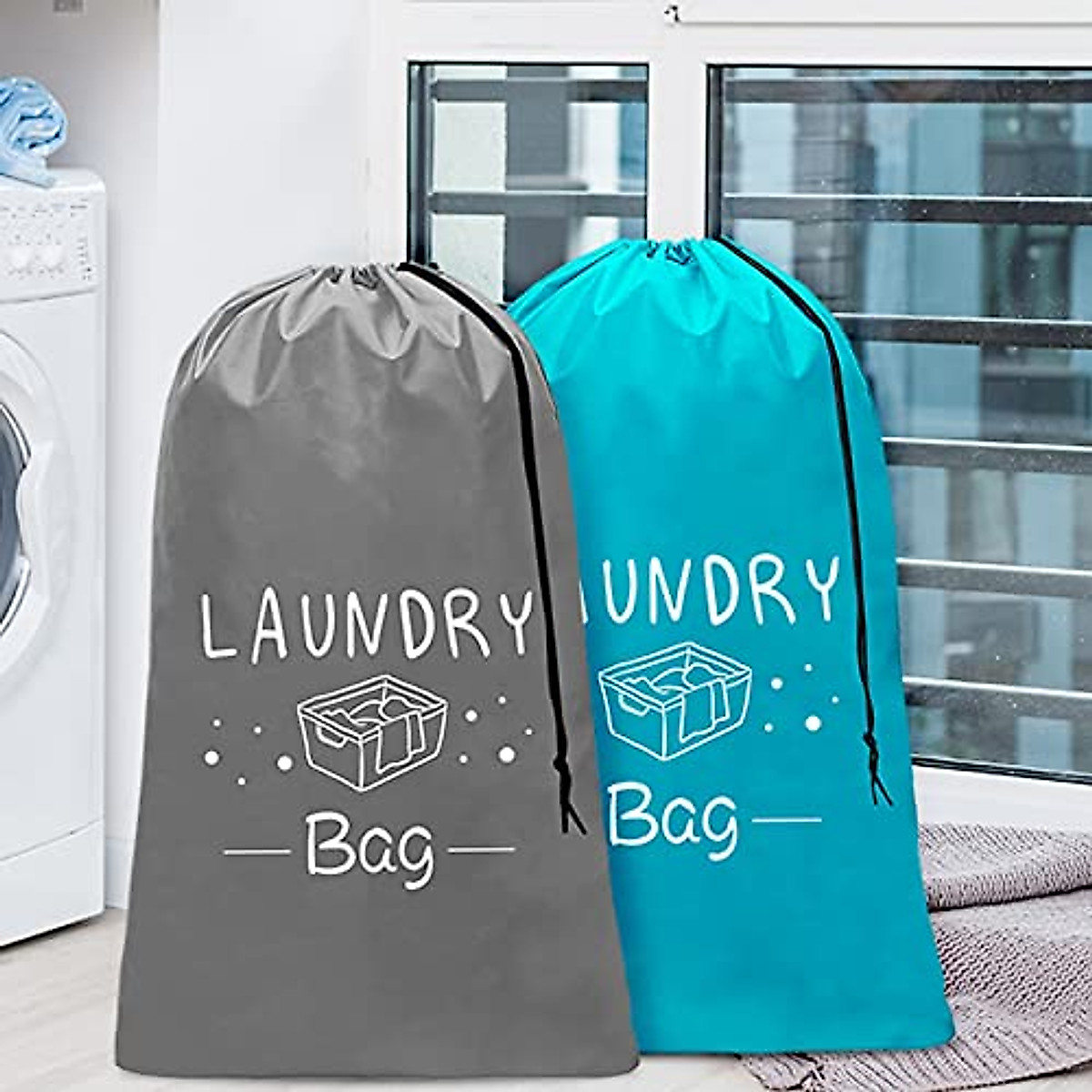 Sylfairy 2 Pack Extra Large Travel Laundry Bag, Durable Rip-Stop Dirty Clothes Shoulder Bag with Drawstring, Heavy Duty Travel Laundry Bag, Large Laundry Hamper Liner, Machine Wash