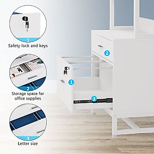 Tribesigns 2 Drawer Lateral File Cabinet with Lock, Letter Size Large Modern Filing Cabinet Printer Stand with Open Storage Shelves for Home Office, White