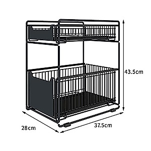 LEAYAN Under Sink Storage 2 Tier Cabinet Rack Under Sink Shelf,Under Sink with Sliding Drawer,Under Sink Organizer Removable,for Kitchen and Bathroom Under Sink Rack Shelf, White 37.5 * 28 * 43.5cm