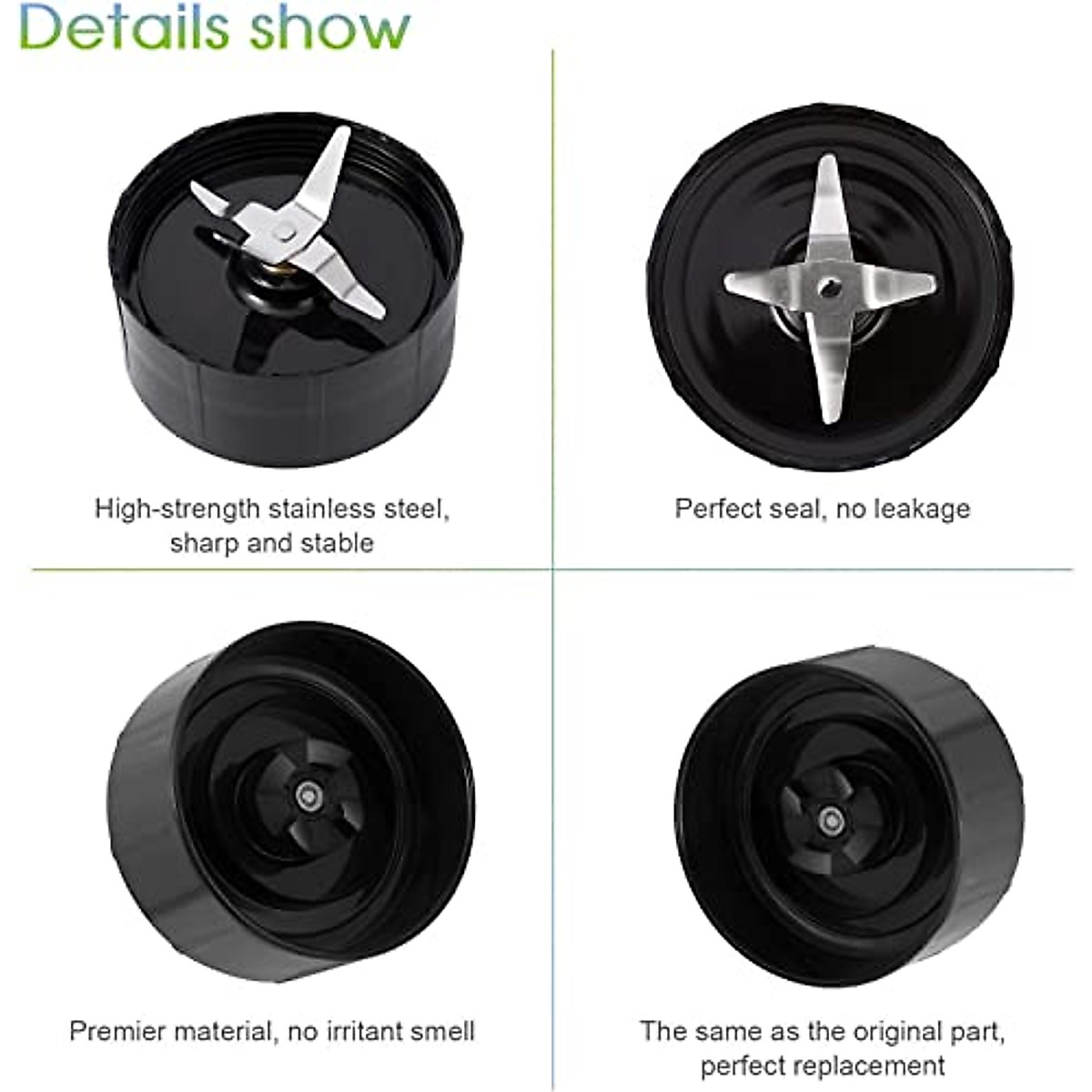 2 Cross Blades with 4 Rubber Gaskets QT Replacement Parts Compatible with 250w Magic Bullet Blender, Juicer and Mixer(Model MB1001)