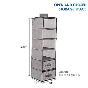 Delta Children 6 Shelf Hanging Wall Storage with 2 Drawers - Easy Storage/Organization Solution- Holds Sweaters, Shirts, Pants, Accessories & More - Movable Drawers Allow for Customization, Grey