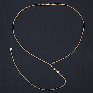 Yheakne Wedding Crystal Backdrop Necklace Gold CZ Y Lariat Necklace Chain Long Rhinestone Y Necklace Bridal Back Necklace Body Jewelry for Women