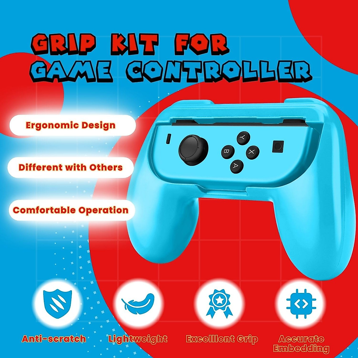 TNP Joy-Con Grip for Nintendo Switch/OLED (2 Pack Red + Blue) Comfortable Grip Wear Resistant Joy-Con Handle Game Controller Kit Accessory for Nintendo Switch, Switch OLED