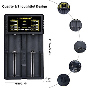 18650 Battery Charger, Suitable for 3.7v Lithium Battery 18650 20700 10440 14500 18500 16340 17500 26650 and 1.2v Ni-Mh/Ni-Cd AA AAA Battery, Battery Rechargeable Charger(2 Bay)