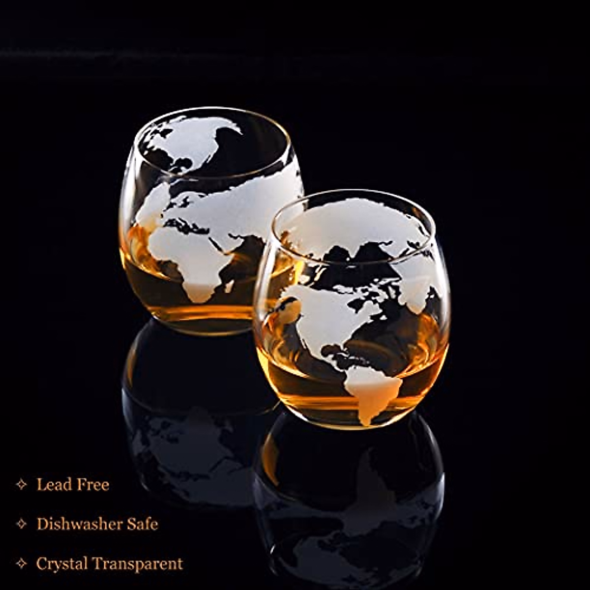 LiquorKnight Globe Whiskey Decanter Set/Hand-Blown Lead-Free Glass/Wooden Stand/Liquor Dispenser Bar Set with 4 Glass/Whiskey Stones & Funnel/Antique Glass Ship/Home Bar Accessory