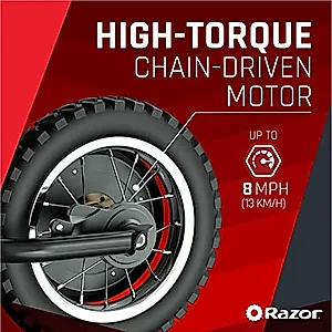 Razor MX125 Dirt Rocket Electric-Powered Dirt Bike with Authentic Motocross Dirt Bike Geometry, Rear-Wheel Drive,100-watt, high-Torque, Chain-Driven Motor, for Kids 7+