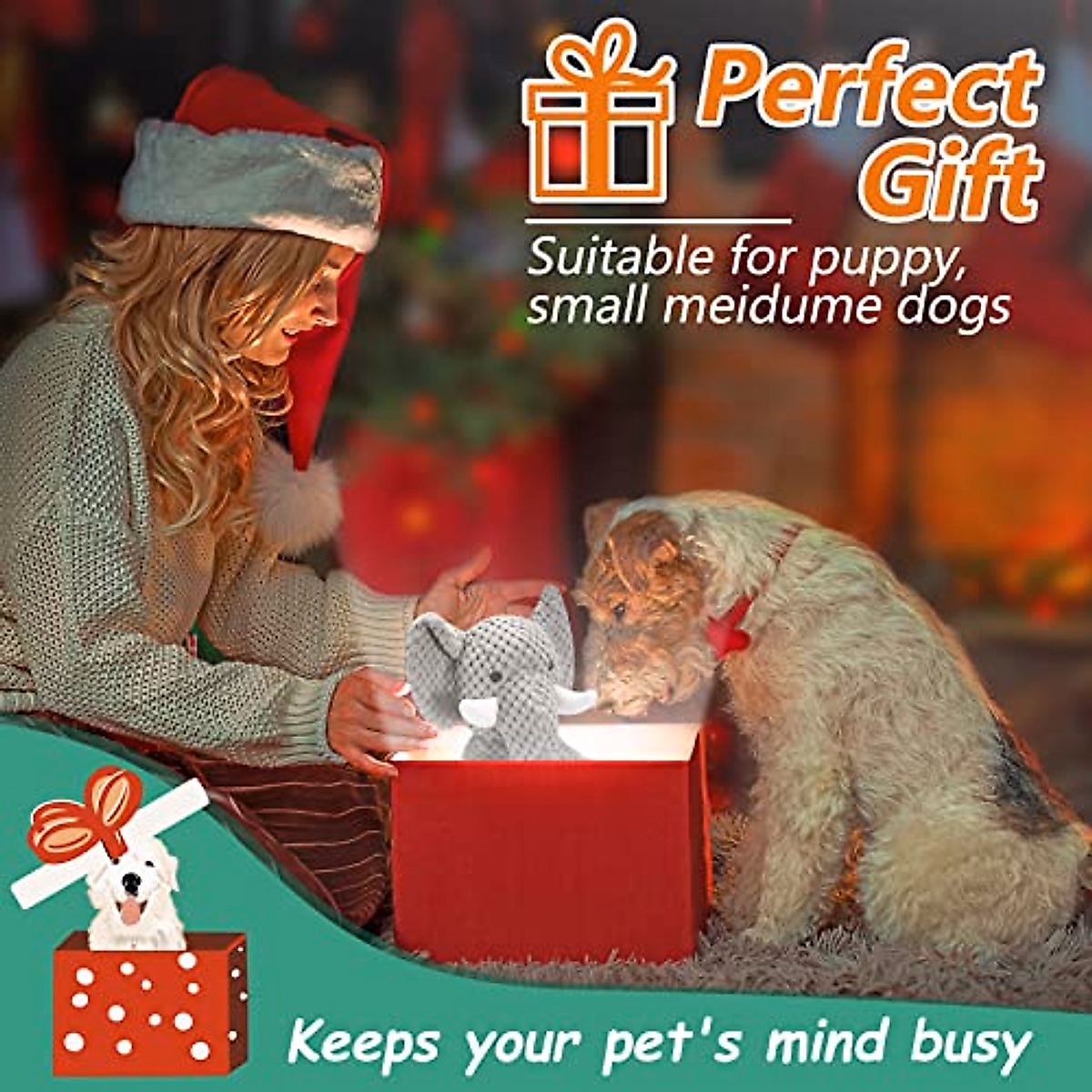 Malier Dog Toys, 22'' Squeaky Dog Toys Plush Elephant Dog Toy for Small Medium Dogs, Durable Interactive Dog Chew Toys Puppy Toys