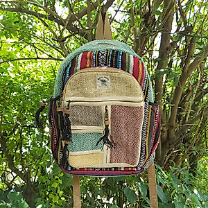 Fwosi Laptop Backpacks - Pure Hemp Hippie Bookbag for School, Day Hiking & Travel - Lightweight, Multi-Pocket, 6 Compartments for Books, Purse, Wallet, Everyday Accessories - Crafts from Nepal