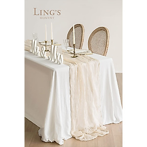 Ling's Moment 10Ft Ivory Table Runner Cheesecloth Beige Cream White Table Runner Gauze Semi-Sheer Tablecloth for Wedding Party Bridal Shower Boho Table Decor…