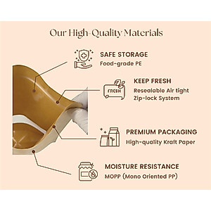 100PCS Stand Up Pouches with Window, Kraft Ziplock Pouch bags, 7"x 10.2", Reusable Stand Up Bags, Resealable & Heat Sealable Odor Free Food Storage Bag, Packaging for Small Business & Home Use [LEAF]