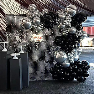 Black and Silver Balloons, 67pcs 12 Inch Metallic Chrome Silver and Black Balloons for Birthday, Baby Shower, Wedding, and Engagement Party Decoration