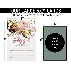 All Ewired Up 50 Baby Shower Invitations, Real Gold Foil Pink Blush Sweet Baby Girl Shower Invites and Envelopes (Large Size 5x7) Floral Roses Greenery Stunning Design