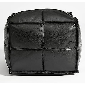 C COMFORTLAND Unstuffed Pouf Ottoman, Faux Leather Poof Cover with Storage, Square Foot Rest, Floor Foot Stools, Bean Bag Ottomans Furniture for Living Room, Bedroom Brown Black (No Filler)