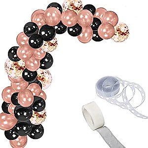 Black Rose Gold Balloons Garland Arch Kit, 112Pcs Rose Gold Black Confetti Latex Balloon Party Decorations for Birthday Bridal Wedding Shower Graduation Retirement Decor