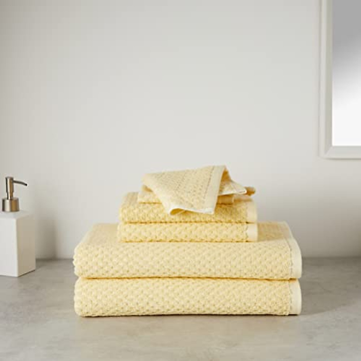 Amazon Basics Odor Resistant Textured Bath Towel Set - 6-Pieces, Yellow