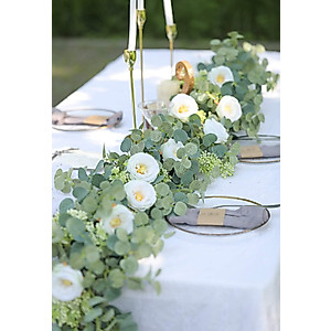 PARTY JOY 6.56ft Eucalyptus Garland with Flowers-8 White Roses, Artificial Fake Flowers Greenery Garland Floral Vines for Decoration Party Wedding Table Indoor Outdoor Backdrop Wall Decor(White)