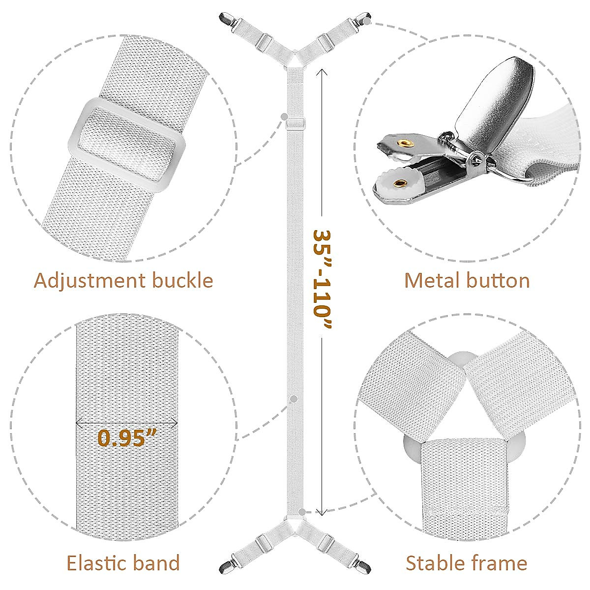 ACEDÉCOR Sheet Straps, Fitted Sheet Clips Under Mattress Keeping Sheets in Place, Bed Sheet Holder Straps for Twin, Full, Queen, King(White)