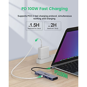 USB C Hub, 4 Port 10Gbps USB C to USB Adapter USB 3.1 Hub GEN2, USB C Splitter Thunderbolt 3 Compatible, PD100W Powered USB C Hub, USB-C Hub for Laptop, Mobile, Tablet, PC