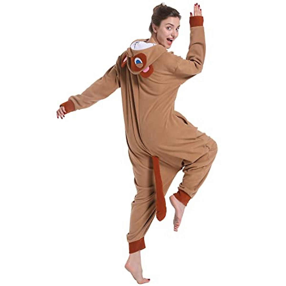 Lovemonster Adult Raccoon Costume Animal Onesie, Dressing-up Party Halloween Christmas Cosplay Costume Pajamas Sleepwear for Women Men Brown L