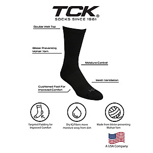 TCK Blister Resistance Crew Socks (Black, Large)