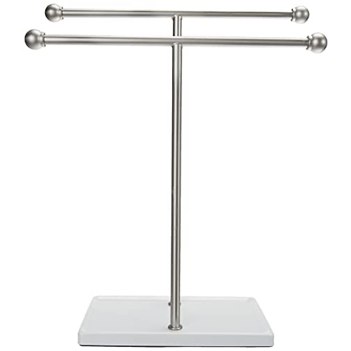 Amazon Basics Double-T Hand Towel and Accessories Stand, Nickel/White