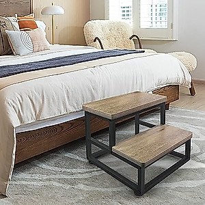 TSTWETO Step Stools for Adults, 2 Step Stool for Kids, Wooden Bed Steps for High Beds, Heavy Duty Wood Bedside Stepping Stool for Kitchen Bathroom, Hold Up to 550 Lbs Capacity-Brown
