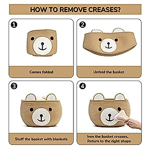 CherryNow Baby Gift Basket for Newborn, Empty Gift Basket with Handles, Medium Animal Basket for Toy Clothes Towel, Woven Rope Bear Basket for Kids, Brown, 15.7" D x 10.5" H