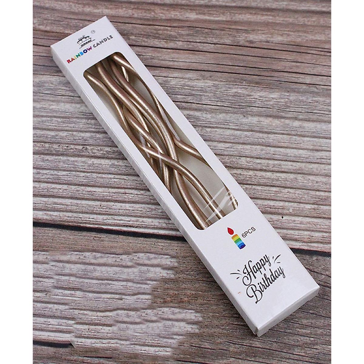 Twisty Birthday Candles Set,Metallic Colorful Curly Coil Candles,Creative Fun Long Thin Wedding Birthday Candles Set,Party Supplies,Cake Decoration,6 Pack (Champagne)