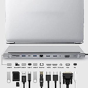 GPPZM 12 in 1 USB C Hub Laptop Docking Station Type-C to Dual HDMI-Compatible/VGA/USB 3.0 Hub/PD/RJ/Micro-SD/TF Card Dock Adapter