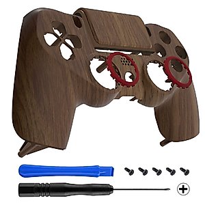 eXtremeRate Wood Grain Ghost Replacement Faceplate Touchpad Cover, Redesigned Soft Touch Housing Shell Case Touch Pad Compatible with PS4 Slim Pro Controller JDM-040/050/055 - Controller NOT Included