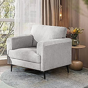 SENYUN Mid Century Modern Accent Chair, Oversized Upholstered Living Room Single Sofa Chair with Metal Legs, Comfy Linen Fabric Reading Lounge Armchair for Apartment, Bedroom, Office