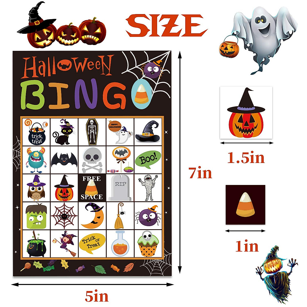 Funnlot Halloween Bingo for Kids Halloween Bingo Cards for Kids Halloween Games for Party 24 Players Halloween Party Card Games for Party School Classroom Family Activities