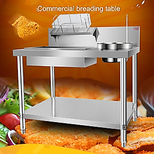 Breading Table Fried Food Prep Station, Stainless Steel Breading Table, commercial fried food prep table, Adjustable Feet, for Commercial Kitchens and Restaurant Businesses