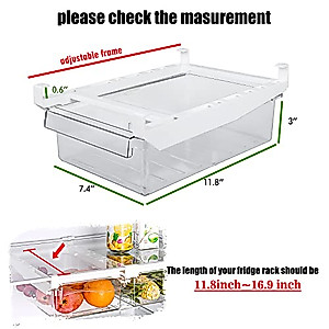 Loobuu 2 Pack Refrigerator Organizer Bins with Handle, Pull Out Fridge Drawer, Fridge Shelf Holder Storage Box, Refrigerator Storage Container with 2 Divided Sections, Fit for 0.6'' Fridge Shelf