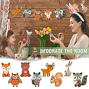 4 Pcs Woodland Animals Banner Assembled Forest Animal Bunting Banner Wild Creature Kids Birthday Party Supplies for Baby Shower Decoration